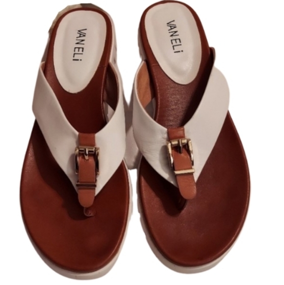 Vaneli | Shoes | Vaneli Leather Ravyn Flat Thong Sandals In White ...